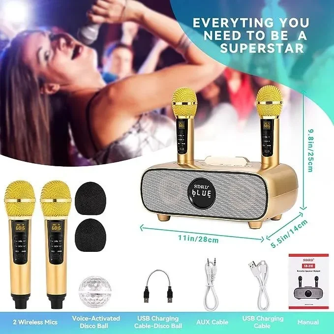 Σύστημα Karaoke με ασύρματα μικρόφωνα SDRD SD-316 Χρυσό | G for Gadget